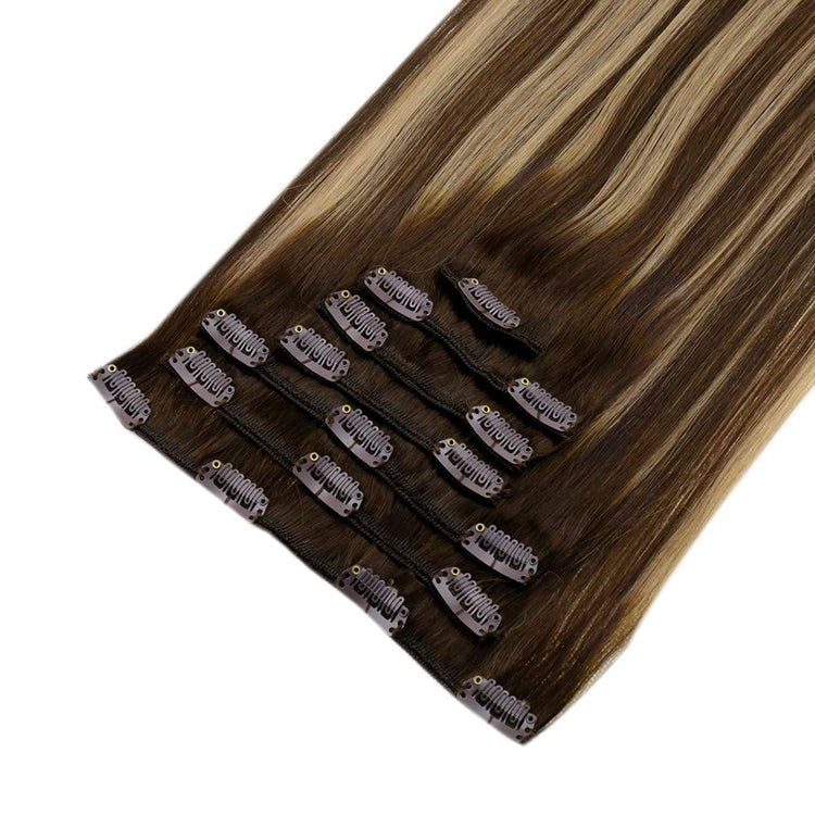 Double Weft 100% Human Clip in Real Human Hair Extensions Full Head ...