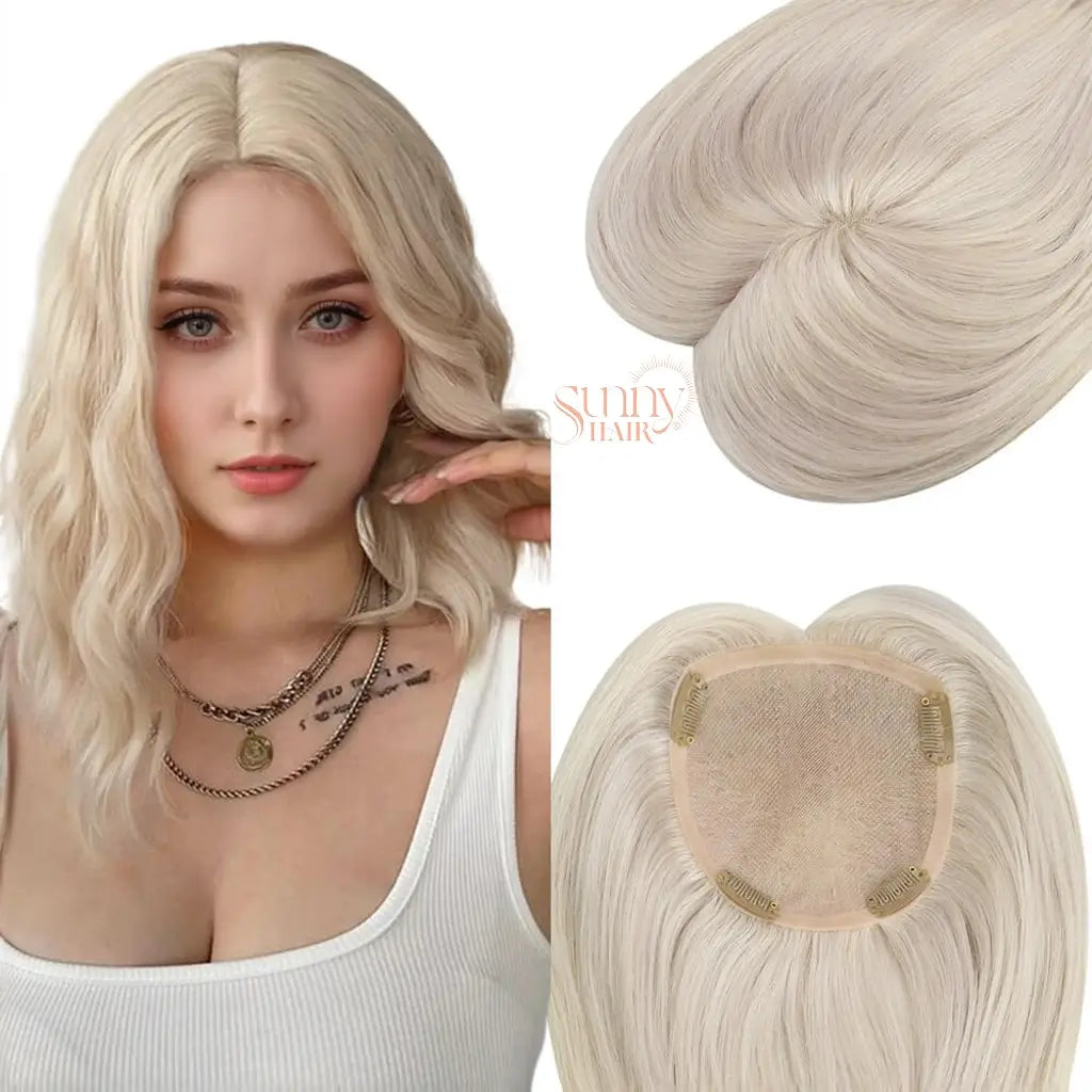 Human Hair Toppers for Women Platinum Blonde Full Coverage and Natural ...