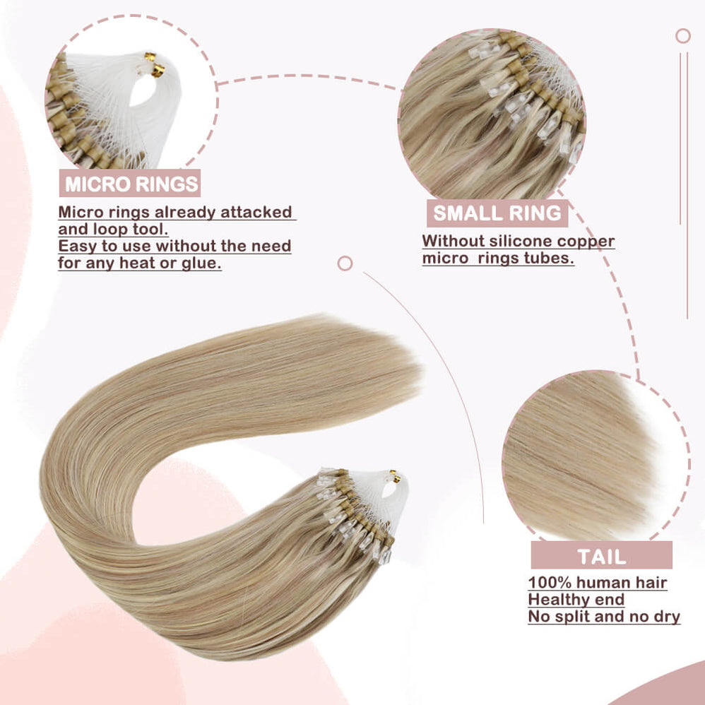 Pre Bonded Micro Ring Human Hair Extensions Micro Loop Bead Real Human ...