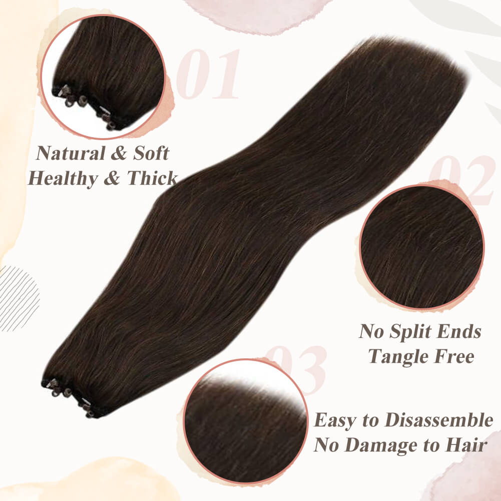Darkest Brown #2 Micro Beaded Weft Hair Extensions Sew In Remy Hair ...