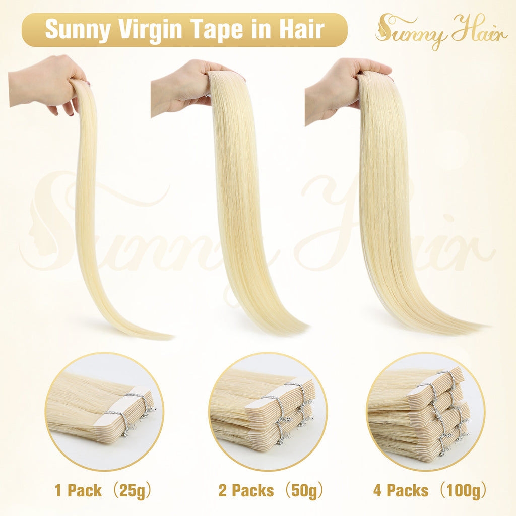 100% Virgin Human Tape in Real Hair Extensions Blonde Skin Weft Human ...