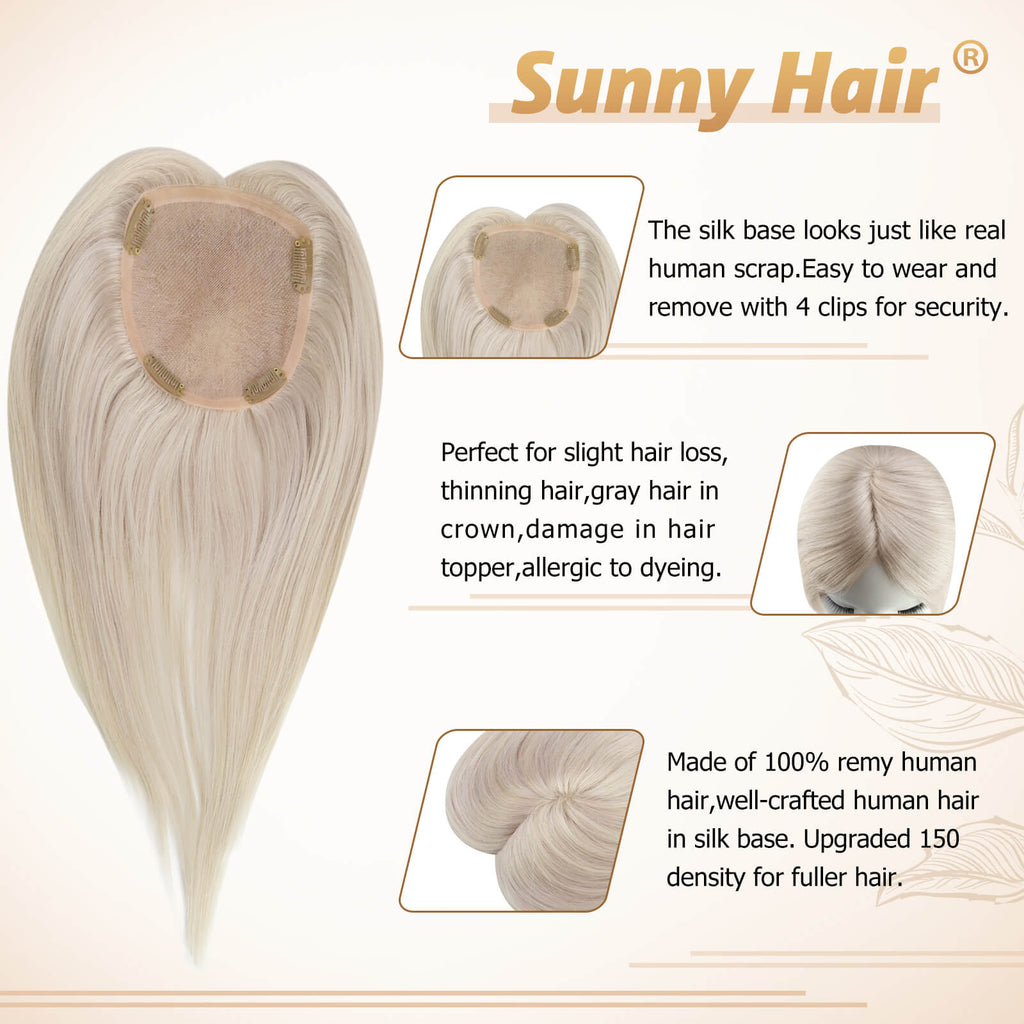 [NEW]Balayage Blonde Mono Topper Human Hair Piece Toupee with Clips#t10 ...